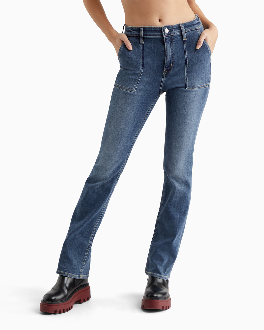 Italian Denim High Rise Body Slim Bootcut Jeans | blue | Calvin Klein ...
